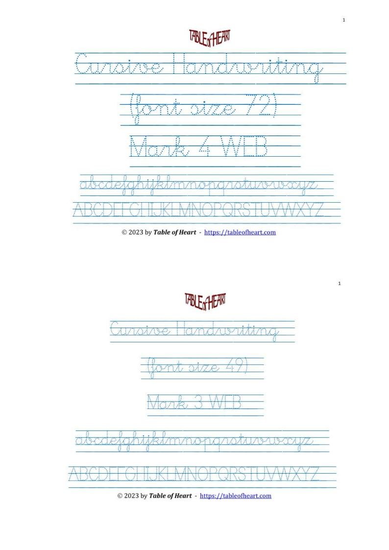cursive dotted font | Table of Heart