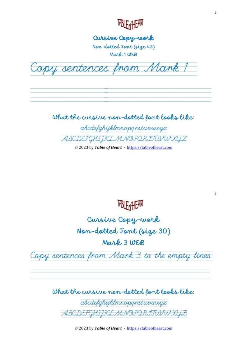 cursive non-dotted font | Table of Heart