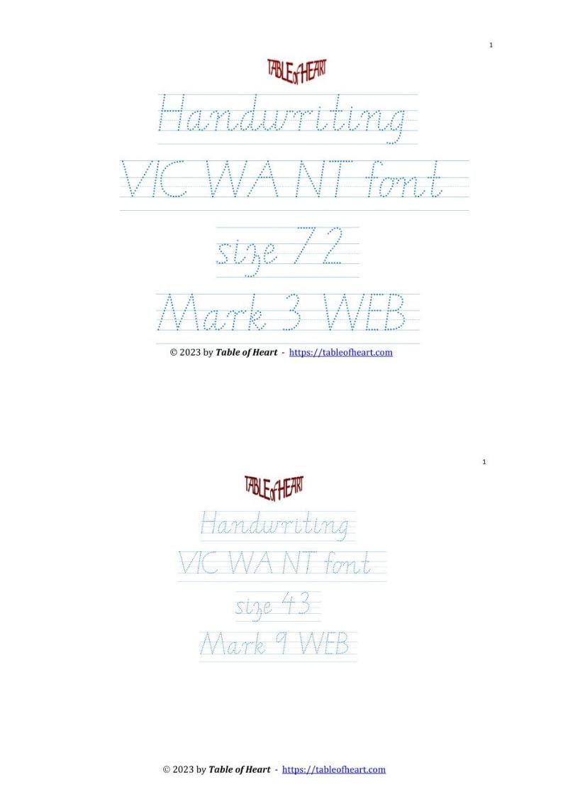 VIC WA NT font | Table of Heart