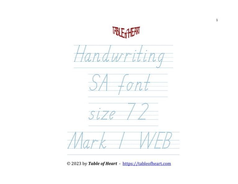Handwriting tracing SA font - size 72 - Gospel of Mark