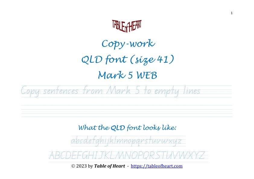 Mark 5 Copywork QLD font size 41 worksheets
