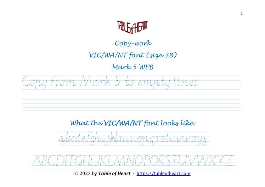 Mark 5 Copywork VIC WA NT font size 38 worksheets