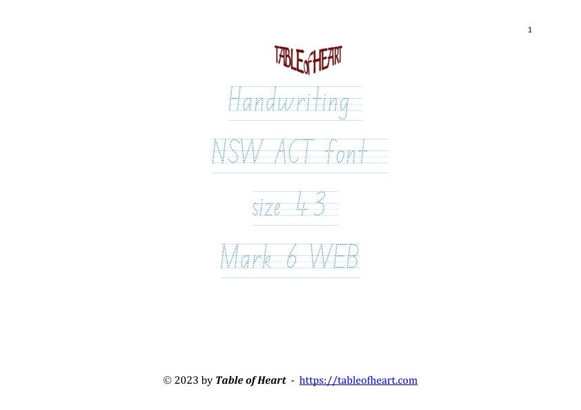 Mark 6 Handwriting Tracing NSW ACT font size 43 worksheets