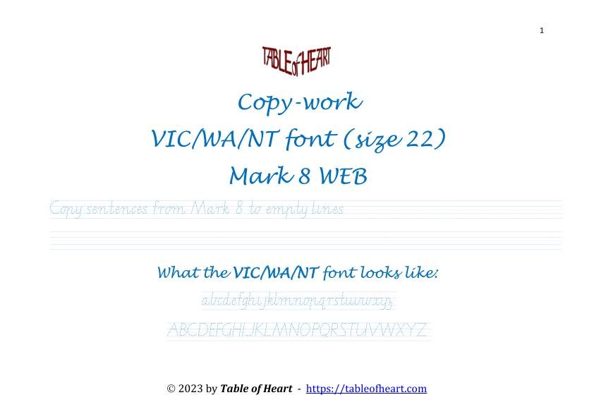 Mark 8 Copywork VIC WA NT font size 22 worksheets
