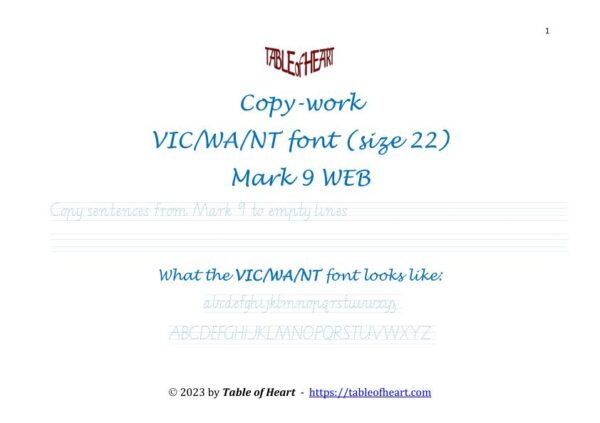 Mark 9 Copywork VIC WA NT font size 22 worksheets