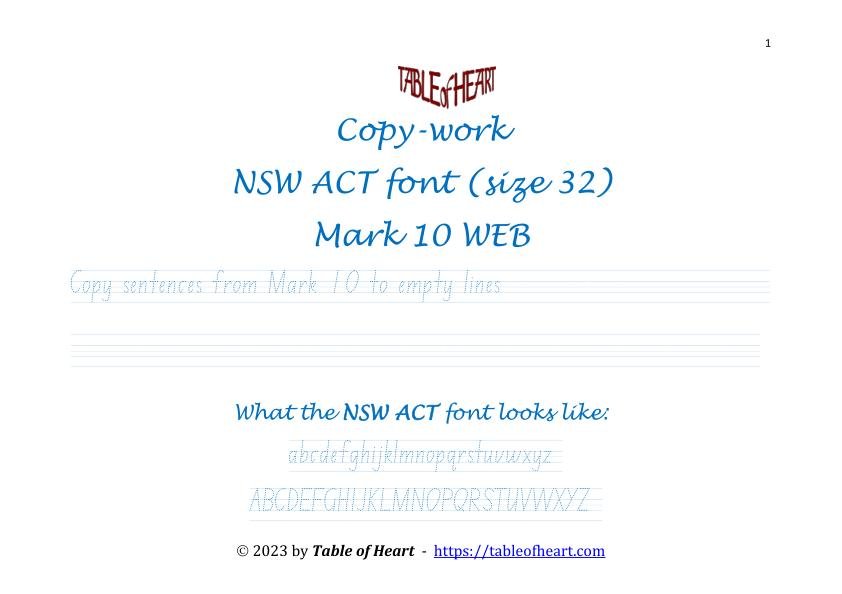 Mark 10 Copywork NSW ACT font size 32 worksheets