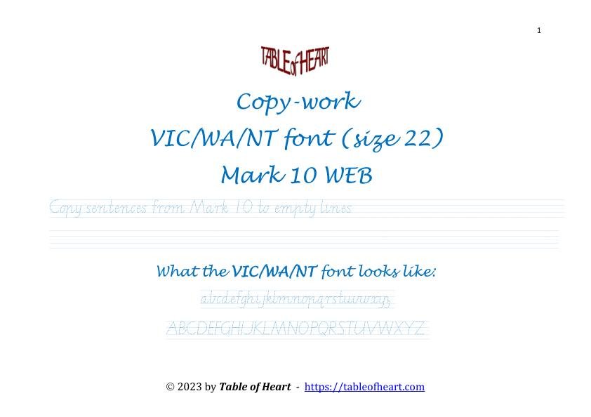 Mark 10 Copywork VIC WA NT font size 22 worksheets