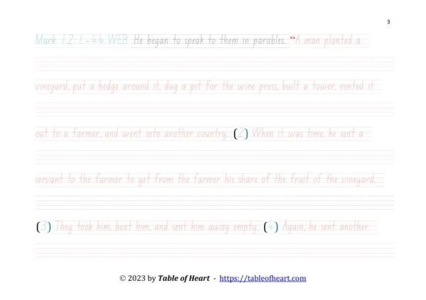 Mark 12 Copywork NSW ACT font size 23 worksheets