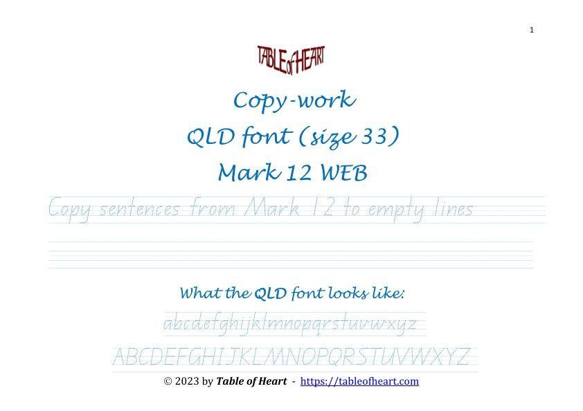 Mark 12 Copywork QLD font size 33 worksheets