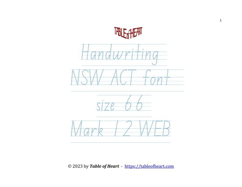 Mark 12 Handwriting Tracing NSW ACT font size 66 worksheets