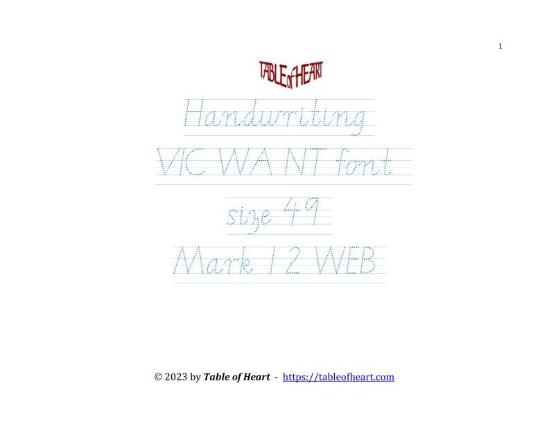 Mark 12 Handwriting Tracing VIC WA NT font size 49 sheets