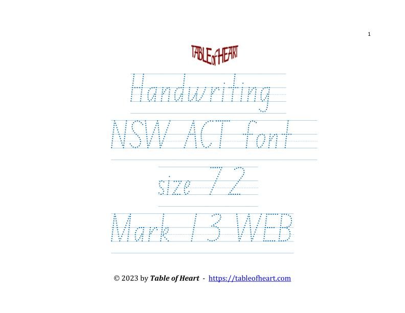 Mark 13 Handwriting Tracing NSW ACT font size 72 worksheets