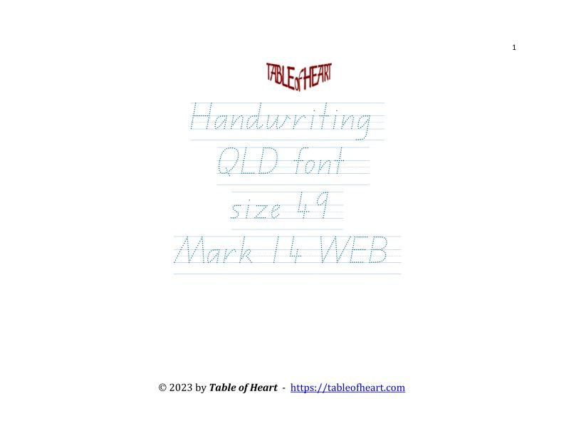 Mark 14 Handwriting Tracing QLD font size 49 worksheets