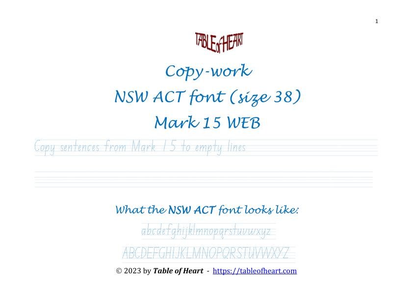 Mark 15 Copywork NSW ACT font size 38 worksheets