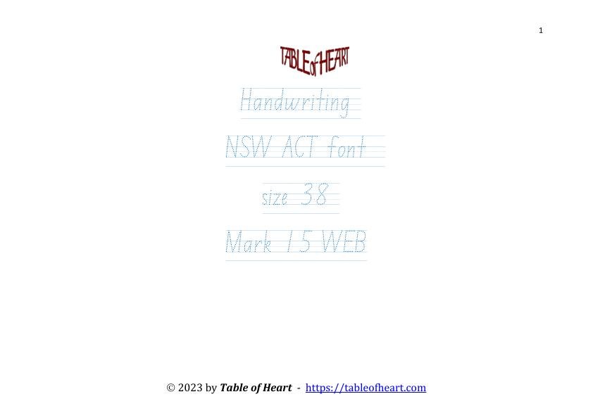 Mark 15 Handwriting Tracing NSW ACT font size 38 worksheets