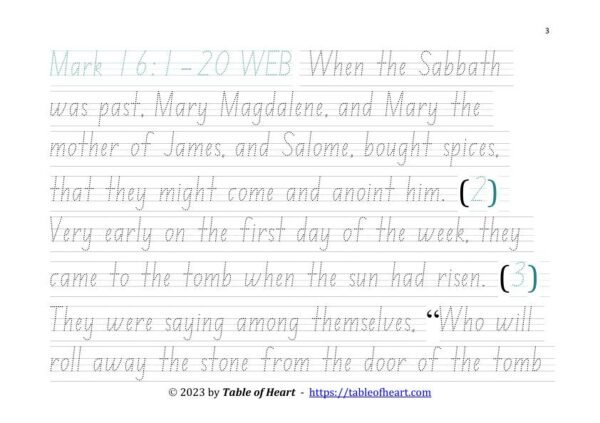 Mark 16 Handwriting Tracing NSW ACT font size 43 worksheets